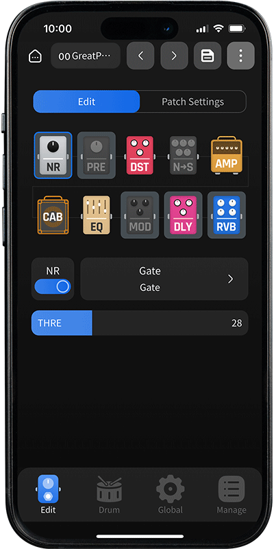 Aperçu de l’app Valeton Suite pour GP‑5